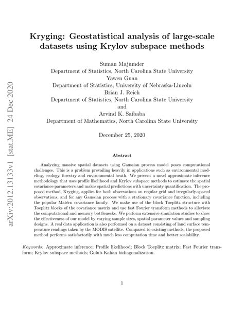 pdf kryging geostatistical analysis of large scale datasets using