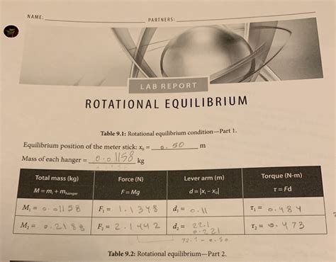 NAME PARTNERS LAB REPORT ROTATIONAL EQUILIBRIUM Chegg