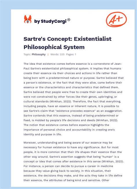 Sartres Concept Existentialist Philosophical System Free Essay Example
