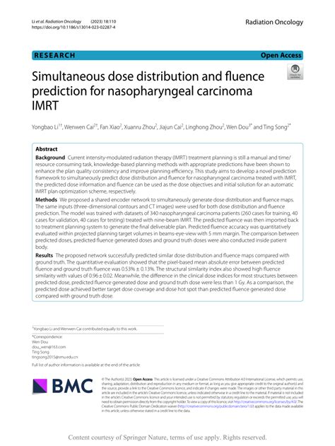 Pdf Simultaneous Dose Distribution And Fluence Prediction For
