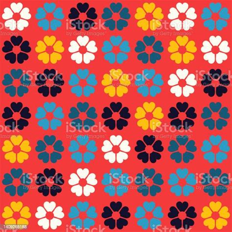 화려한 복고풍 배경 기하학적 추상 이음새가 없는 패턴 빈티지 양식화 된 꽃 그리드로 배치 오래된 학교 60 년대 70 년대의