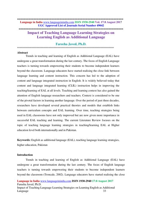 Pdf Impact Of Teaching Language Learning Strategies On Learning English As Additional Language