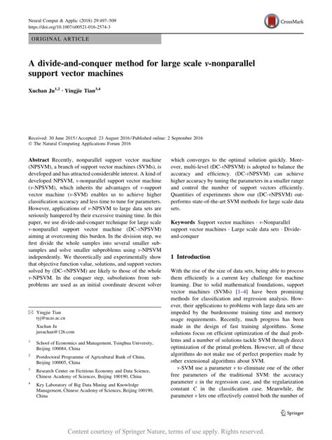 A Divide And Conquer Method For Large Scale ν Nonparallel Support Vector Machines Request Pdf