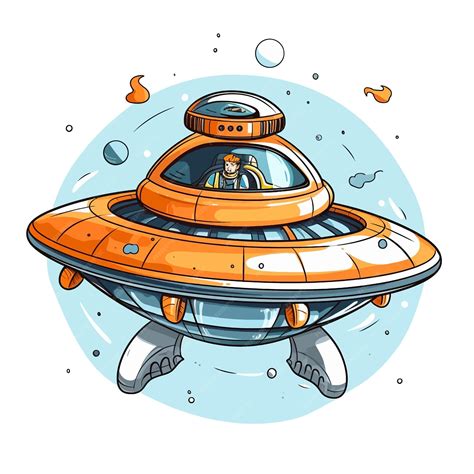 날아다니는 접시와 함께 손으로 그려진 우주 모험 만화 터 일러스트 클리파트 색 배경 프리미엄 Ai 생성 벡터