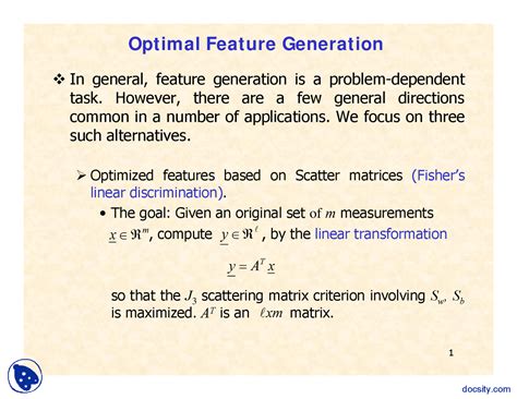 Optimal Feature Generation Recognizing Patterns And Classifying Them Lecture Slides Docsity