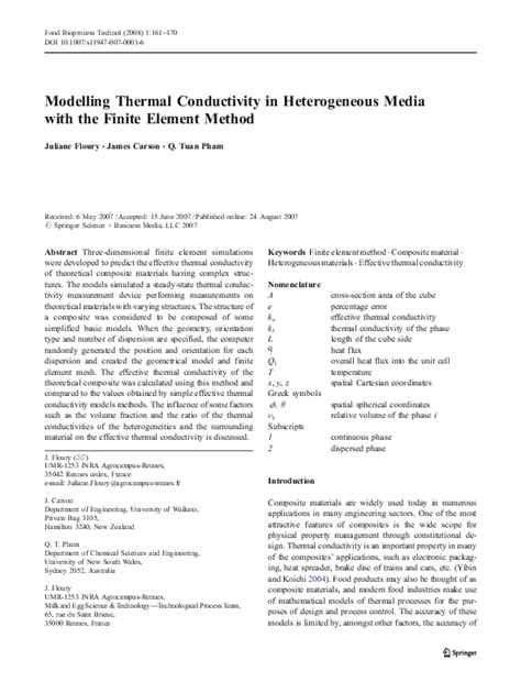 Pdf Modelling Thermal Conductivity In Heterogeneous Media With The Finite Element Method