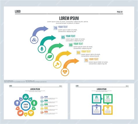 화살표 회전 사각형 세트 프리젠 테이션 슬라이드 및 파워 포인트 템플릿 프리미엄 벡터