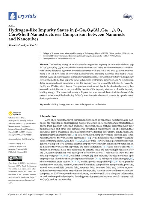 Pdf Hydrogen Like Impurity States In β Ga2o3 Alxga1−x 2o3 Core Shell