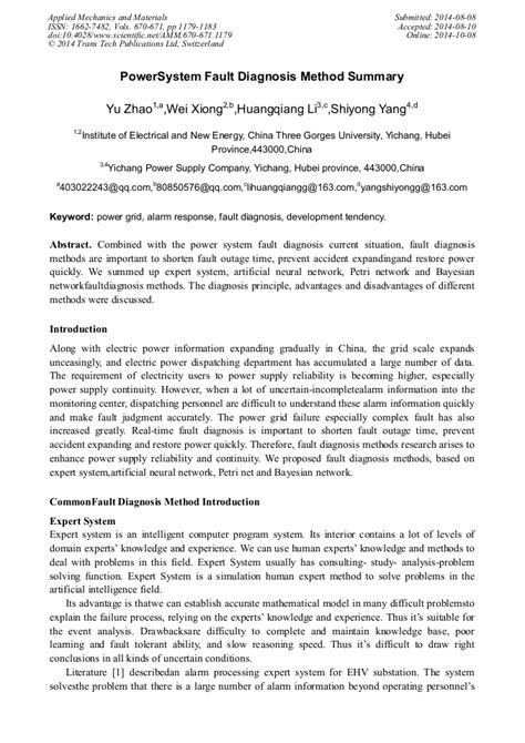 Power System Fault Diagnosis Method Summary Scientific Net