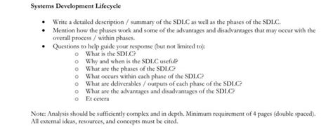 Solved Systems Development Lifecycle Write A Detailed