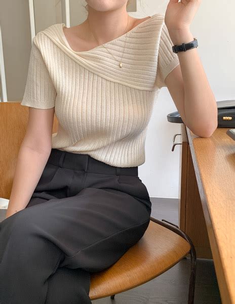 가내스라 니들 하프니트 차콜단독주문시오늘출발 반팔니트 블라우스 반팔블라우스 하객룩 추천