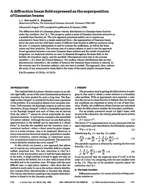 A Diffraction Beam Field Expressed As The Superposition Of Gaussian