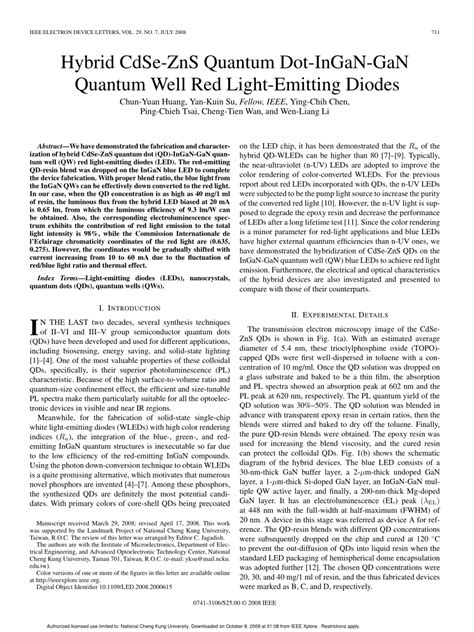 Pdf Hybrid Cdse Zns Quantum Dot Ingan Gan Quantum Well Red Light Emitting Diodes