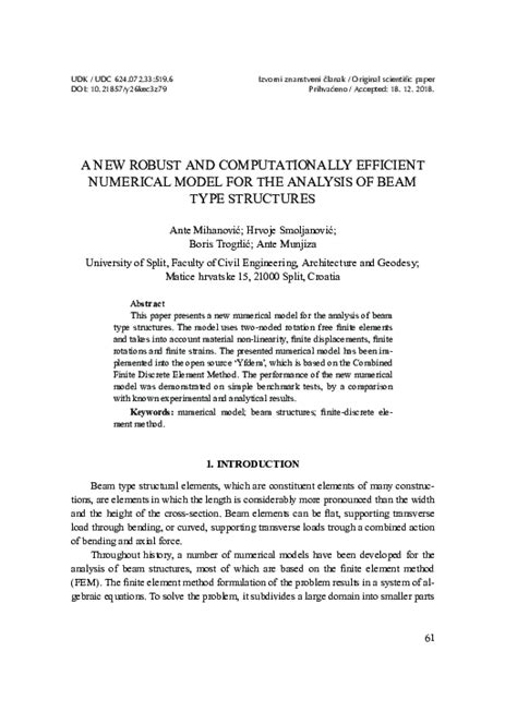 Pdf A New Robust And Computationally Efficient Numerical Model For