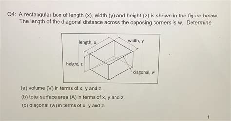 Solved Q A Rectangular Box Of Length X Width Y And Height Z Is Shown In The Figure