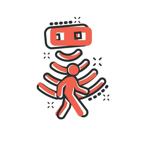 Motion Sensor Icon In Comic Style Sensor Waves With Man Vector Cartoon Illustration Pictogram