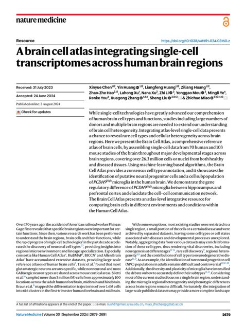 2024a Brain Cell Atlas Integrating Single Cell Transcriptomes Across