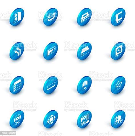 웹 카메라 광학 디스크 드라이브 Sd 카드 Lan 케이블 네트워크 인터넷 서버 데이터 호스팅 비디오 그래픽 하드 디스크 Hdd 및 아이콘을 설정합니다 벡터 3차원 형태에