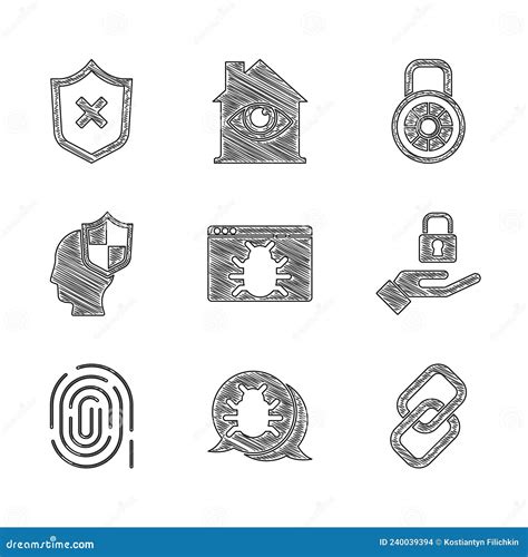 Set System Bug Chain Link Lock Hand Fingerprint Head With Shield