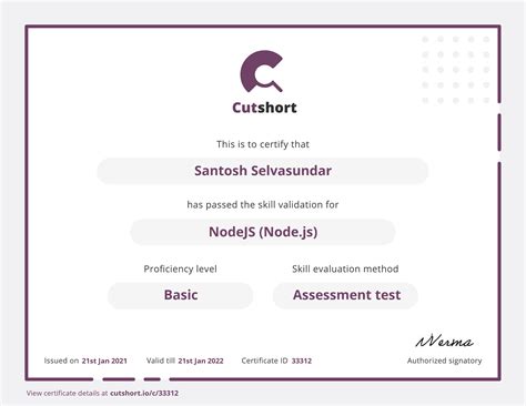 Santoshs Skill Certificate For Nodejs Nodejs Cutshort