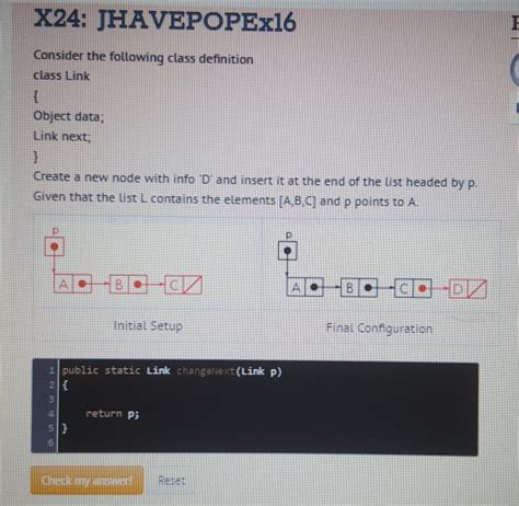 solved consider the following class definition class link