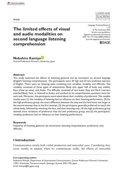 Pdf The Limited Effects Of Visual And Audio Modalities On Second Language Listening Comprehension
