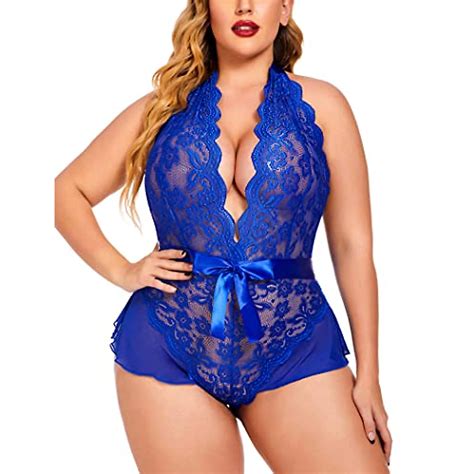 Avidlove Plus Size Lace Bodysuit Deep V Teddy In Royal Blue