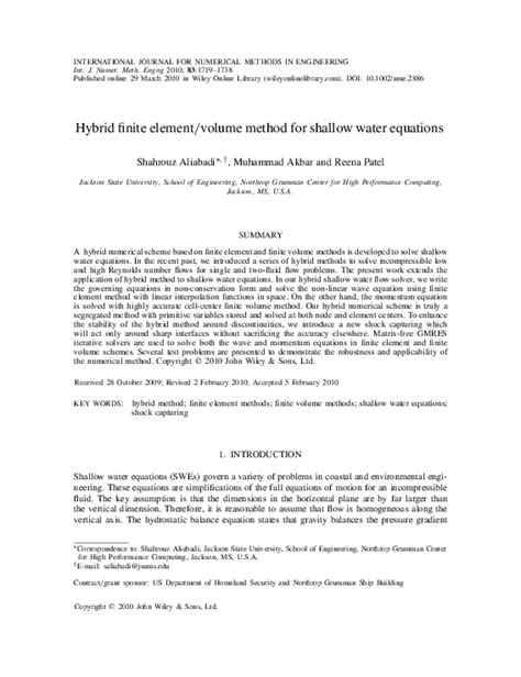 Pdf Hybrid Finite Elementvolume Method For Shallow Water Equations