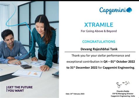 Devang Tank On Linkedin Capgemini Xtramileaward Excellence Work