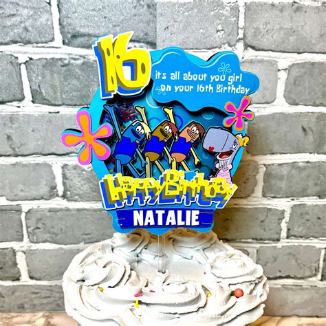 Spongebob Boys Who Cry Sweet 16 Birthday In A Box — Custom Cake Toppers