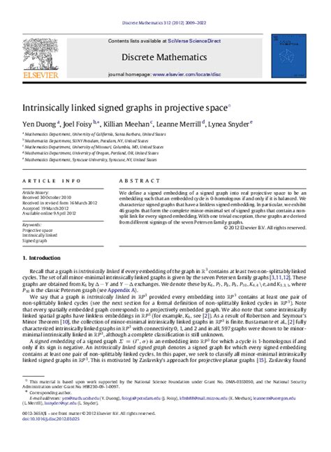 pdf intrinsically linked signed graphs in projective space