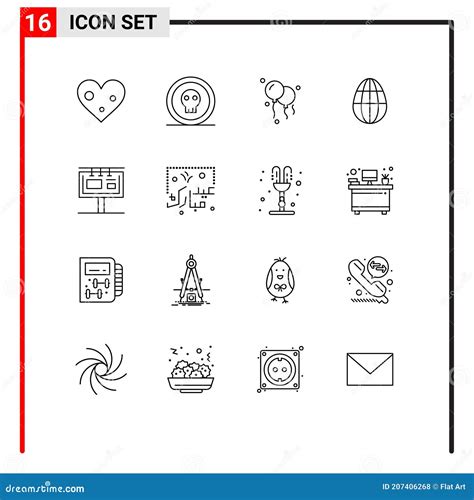 Universal Icon Symbols Group Of 16 Modern Outlines Of Advertising Bill Board Pirate Board