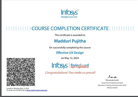 Pujitha Madduri On Linkedin Userfriendlydesign Infosys Gotmycertificate Keeplearning