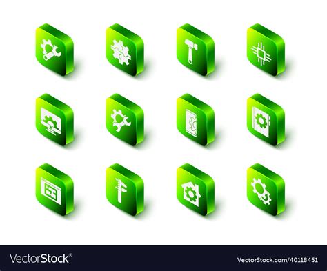 Set Gear Hammer Processor With Microcircuits Cpu Vector Image