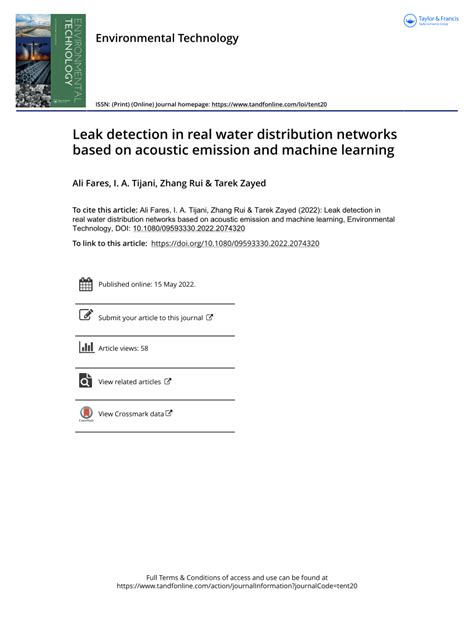 Pdf Leak Detection In Real Water Distribution Networks Based On