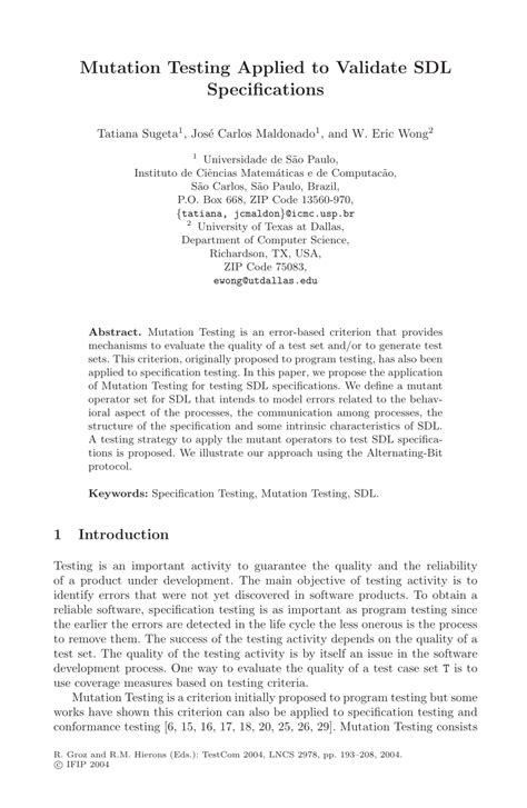 Pdf Mutation Testing Applied To Validate Sdl Specifications