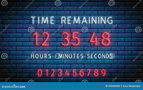 Neon Countdown Timer Clock Counter Glowing Scoreboard On Brick Wall Vector Illustration Stock