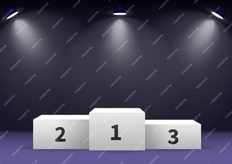 Белые победители подиум с прожекторами Премиум вектор