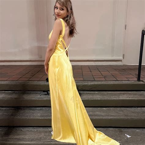 Yellow Satin Evening Gown Yellow Satin Prom Dress Yellow Dress How