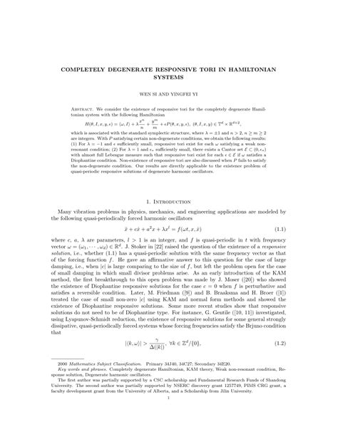 Pdf Completely Degenerate Responsive Tori In Hamiltonian Systems