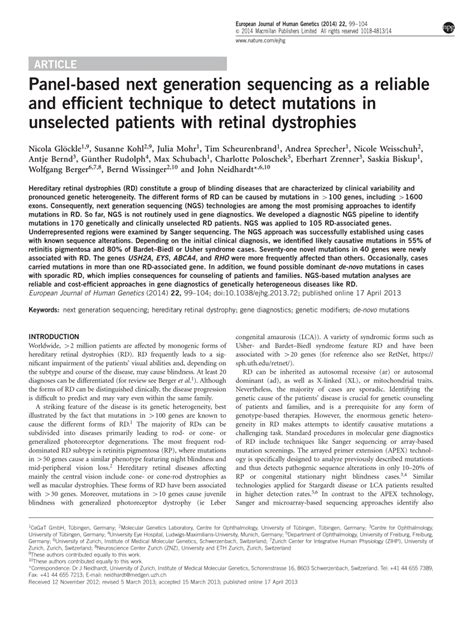 Pdf Panel Based Next Generation Sequencing As A Reliable And Efficient Technique To Detect
