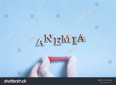 Anemia Text Container Blood Analysis Gloved Stock Photo 2294080299