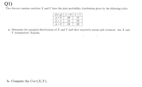 Solved Q1two Discrete Random Variables X ﻿and Y ﻿have The