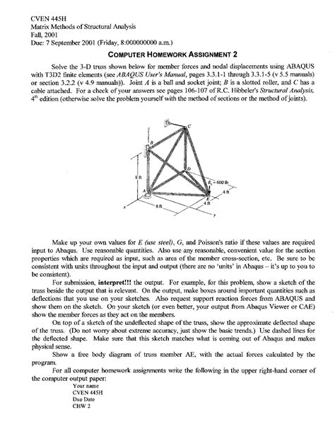 Assignment 2 Matrix Methods Of Structural Analysis Fall 2001 Cven