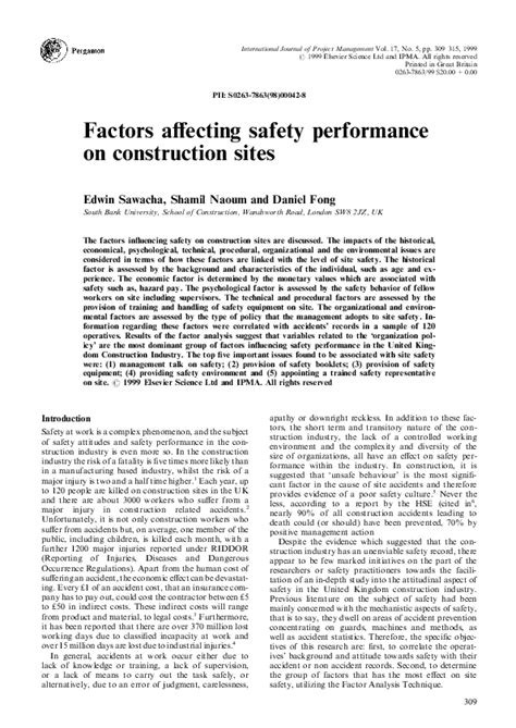 Pdf Factors A Ecting Safety Performance On Construction Sites
