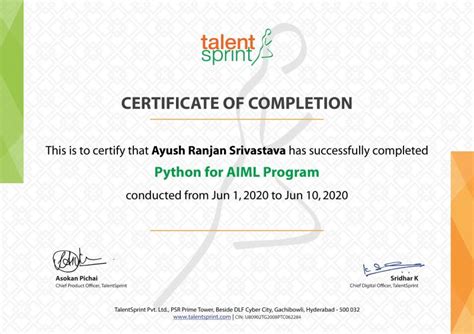Ayush Ranjan Srivastava On Linkedin Talentsprint Python Ai Ml