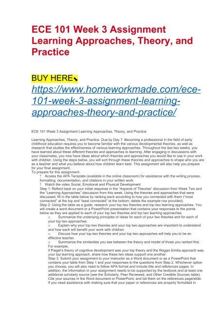 Ece 101 Week 3 Assignment Learning Approaches Theory And Practice