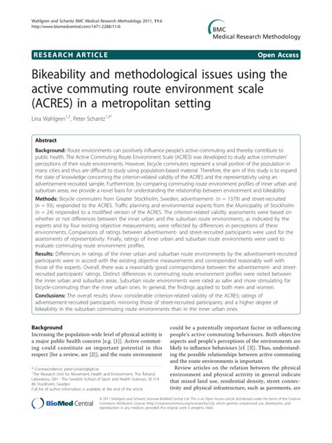 Pdf Bikeability And Methodological Issues Using The Active Commuting Route Environment Scale
