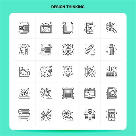 Outline 25 Design Thinking Icon Set Vector Line Style Design Black