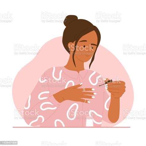 매니큐어로 손톱을 칠하는 젊은 여성 소녀는 젤 광택으로 손톱을 그립니다 뷰티 트리트먼트 매니큐어 미학 만화 스타일의 벡터